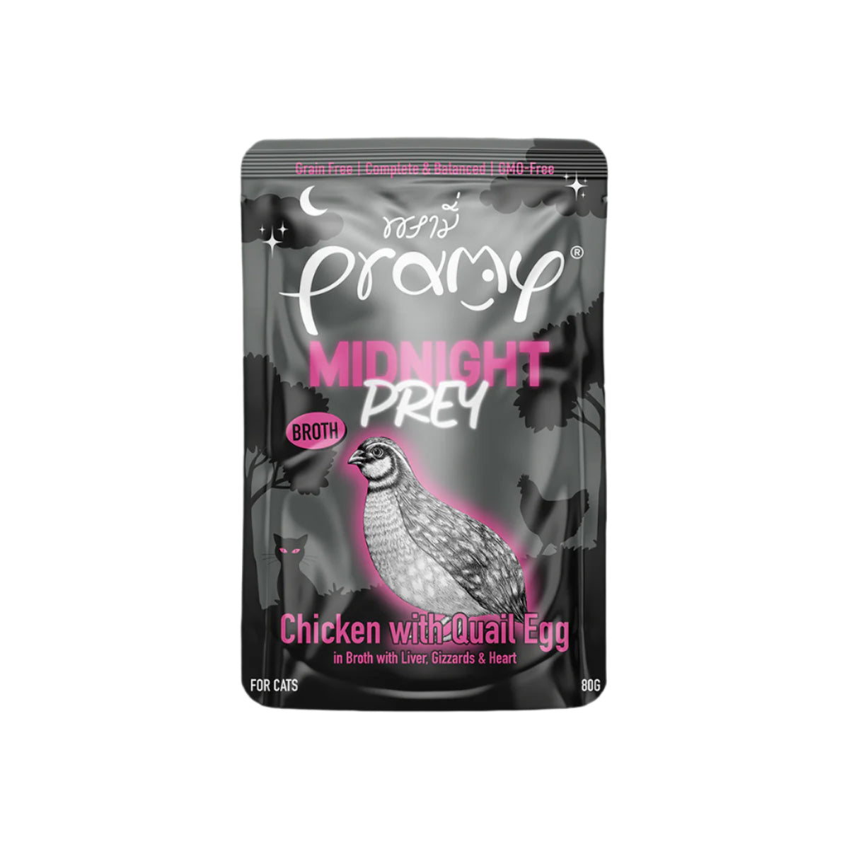 Pramy Chicken with Quail Egg Midnight Prey Cat Pouch 80g * 6 Pouches ...