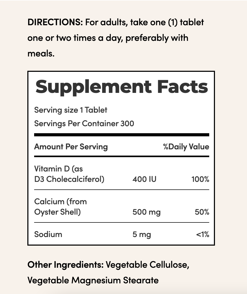 Calcium Plus Vitamin D3 500 mg, - 300 Tablets – Healthana.co